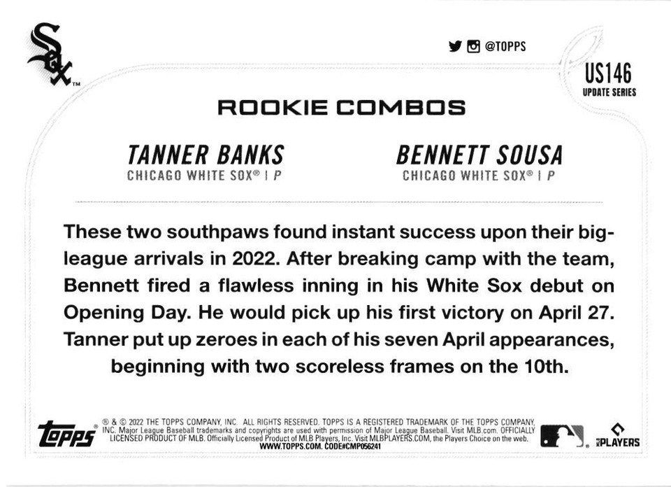 2022 TOPPS ROOKIE COMBOS TANNER BANKS BENNETT SOUSA CARD $0.99 VALUE ...