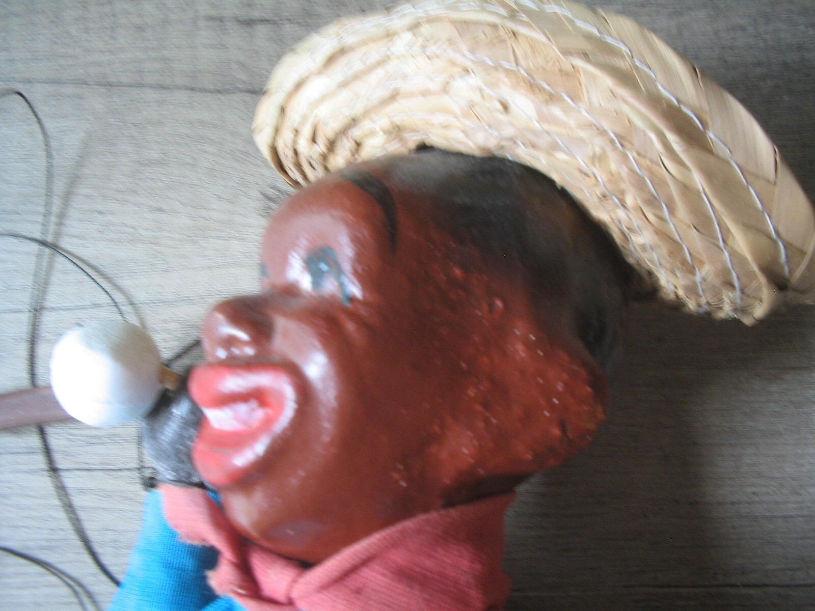 Vintage Boy String Puppet Marionette With Straw Hat 15" Wood / Cloth ...