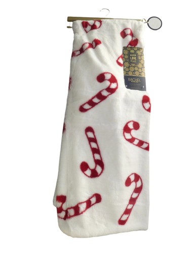 Rachel Roy Throw Blanket Christmas Faux Fur Candy Canes White Red NWT ...