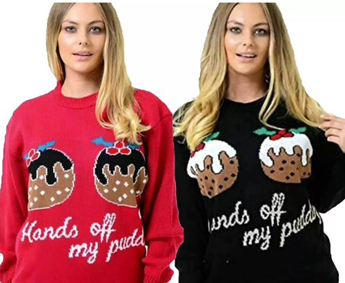 Women's Ladies Hands off Pudding Christmas Knitted Winter Jumper ...