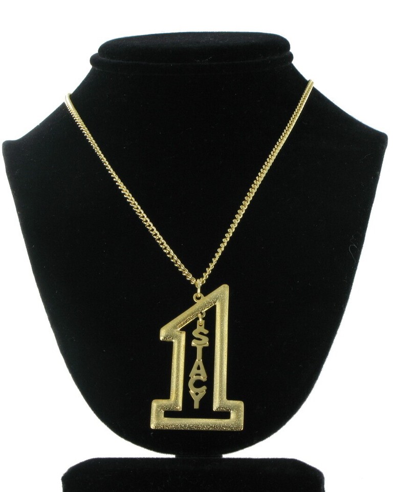 Vintage Gold Tone Number #1 Name Plate Pendant 2 1/2" + Necklace 22 ...