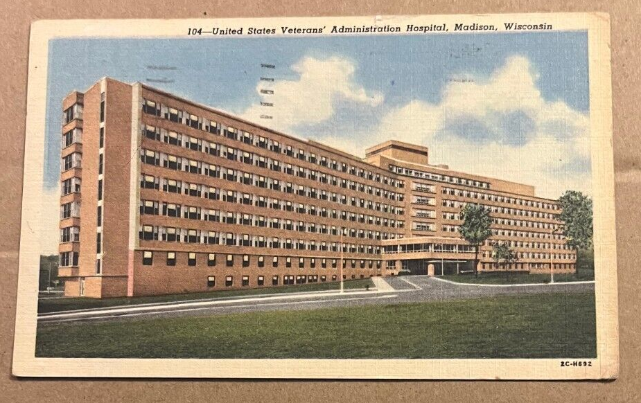 LINEN POSTCARD 1954 USED - U.S. VETERANS ADMIN. HOSPITAL, MADISON ...