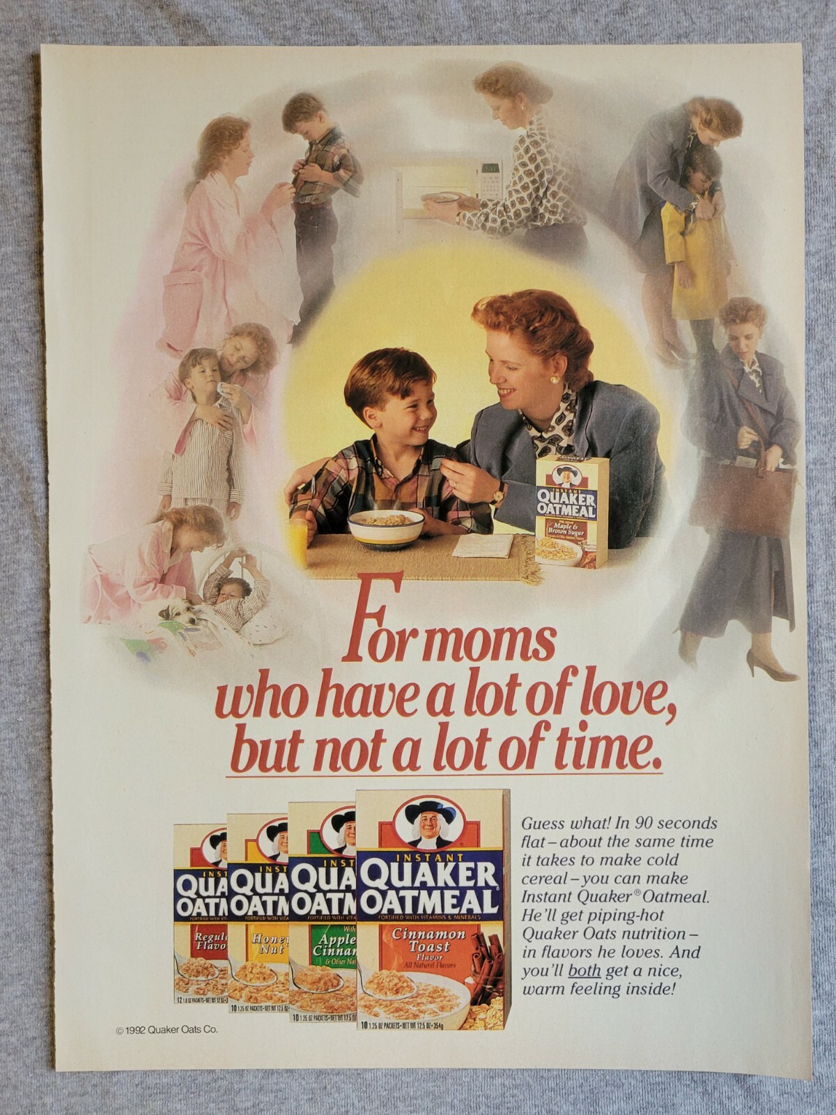 1992 Magazine Advertisement Page Instant Quaker Oatmeal Hot Cereal ...