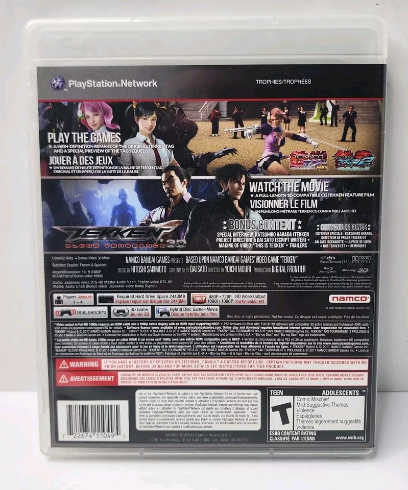 Tekken Hybrid Blood Vengeance 3D (Sony PlayStation 3, PS3, 2011) w/ Manual 722674110495 | eBay