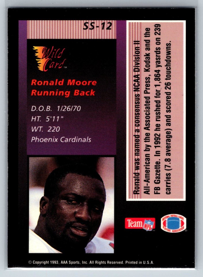 1993 Wild Card Ronald Moore Rookie Stat Smashers Rookies Cardinals RC # ...