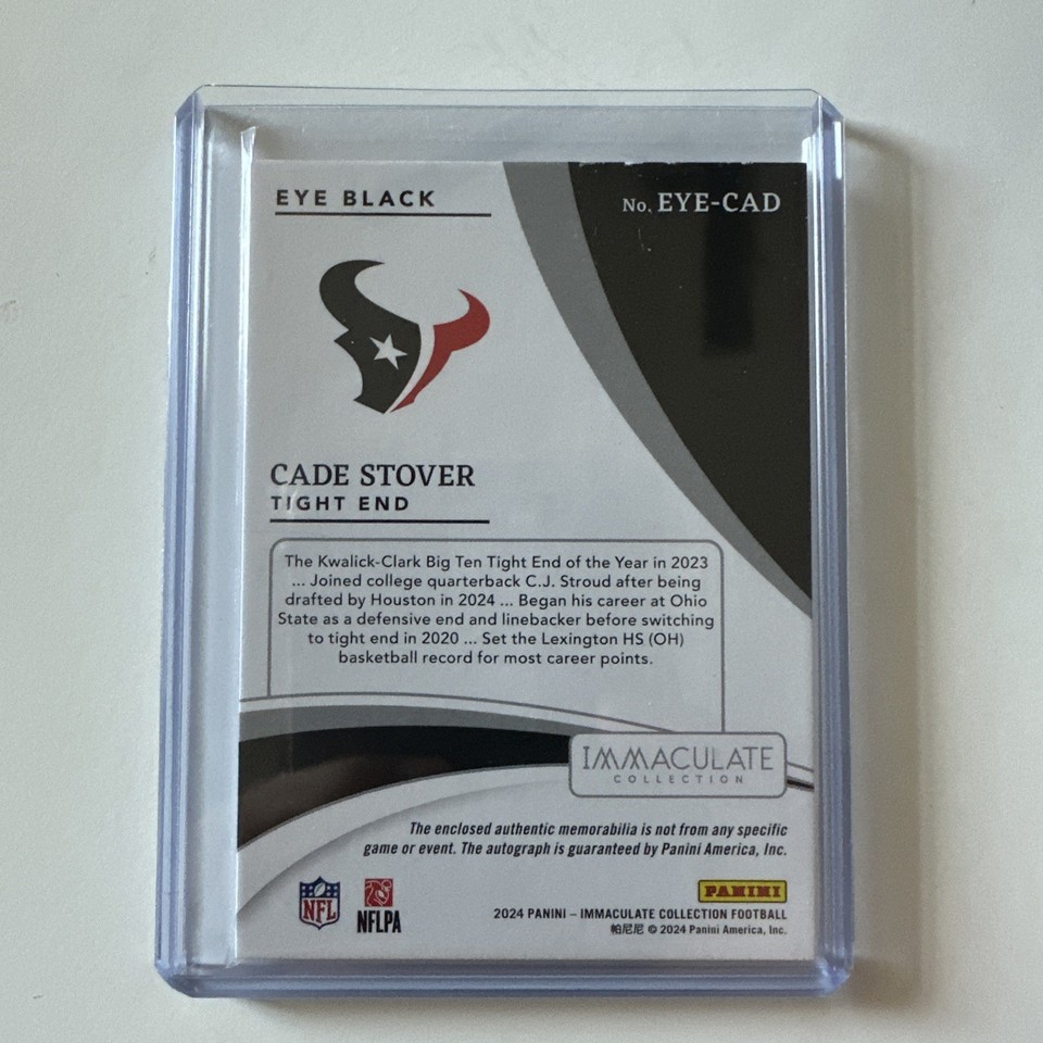 Cade Stover 2024 Panini Immaculate Collection RPA Rookie Eye Black /99 ...