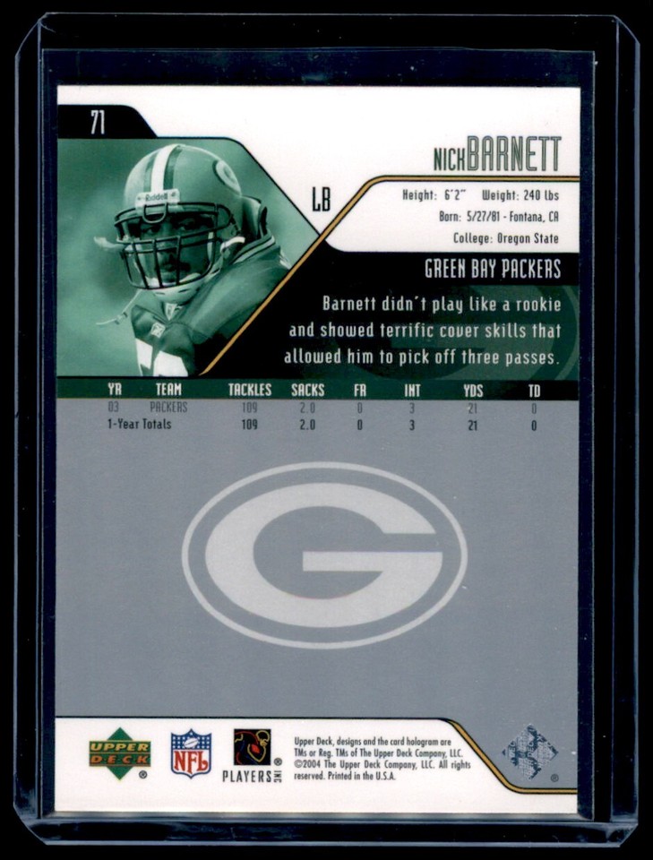2004 Upper Deck Nick Barnett Green Bay Packers #71 0958 | eBay