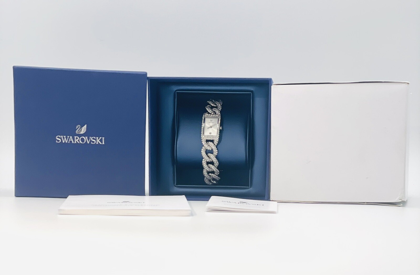 Swarovski Cocktail Watch SwissMade Full Pavé Crystal Bracelet Silver ...
