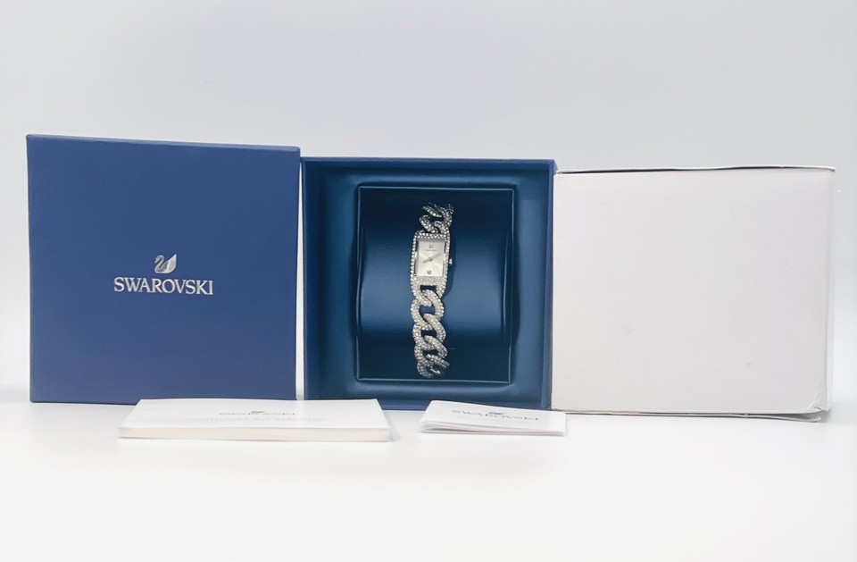 Swarovski Cocktail Watch SwissMade Full Pavé Crystal Bracelet Silver ...
