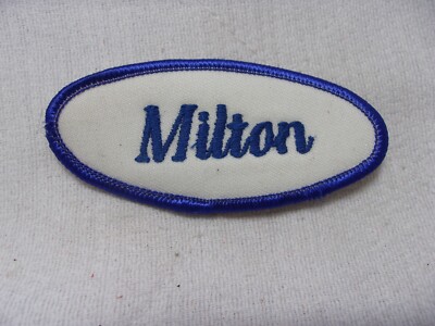 MILTON USED EMBROIDERED VINTAGE SEW ON NAME PATCH TAGS OVAL BLUE ON ...