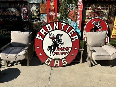 48” Frontier Gas Circular Metal Porcelain Double Sided Sign | eBay