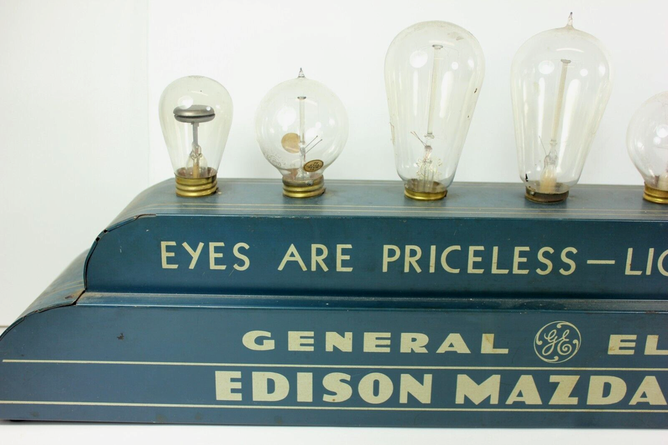 Antique EDISON MAZDA LAMPS Sales Countertop Bulb Display 27" length ...