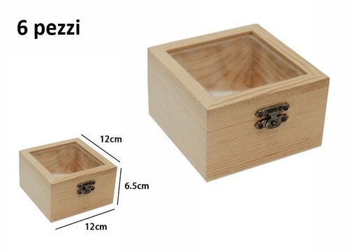 6 Pièces Boîte En Bois Naturel 12x12x6.5cm Avec Vitrine Découpage Dfh ...