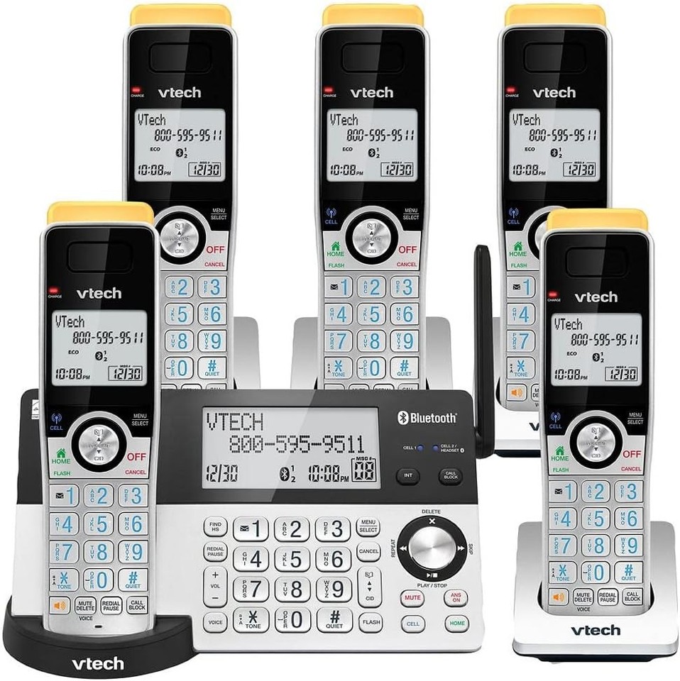 VTech Super Long Range 5 Handset DECT 6.0 Cordless Phone for Home with ...