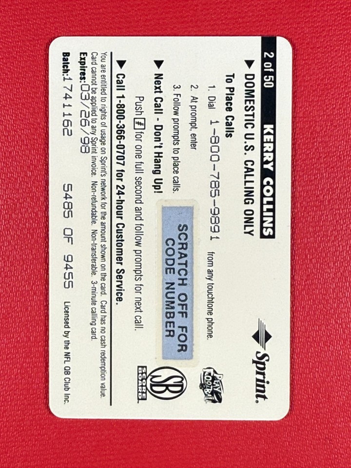 1996 Pro Line II Intense #2 Kerry Collins Phone Cards $3 #/9455 | eBay