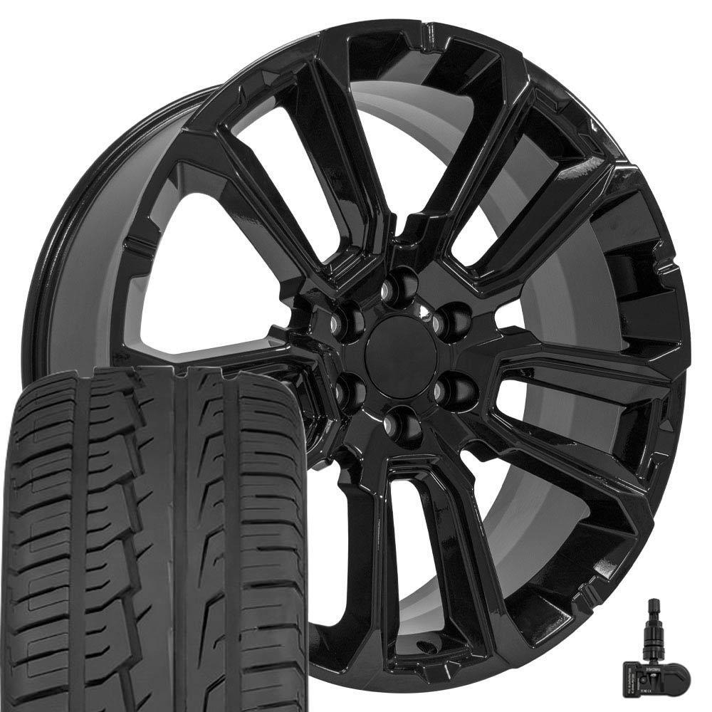 Black 24" Wheels 305/35r24 Tires & TPMS Fit Cadillac GMC Chevy ...
