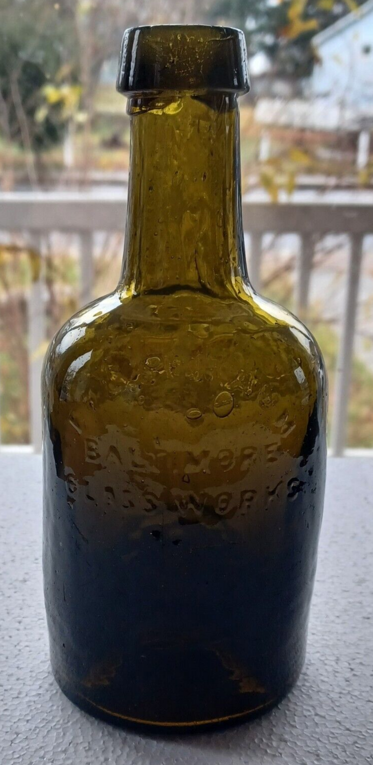 Rare Olive Yellow F&L Schaum Baltimore Glass Works Iron Pontiled Porter ...