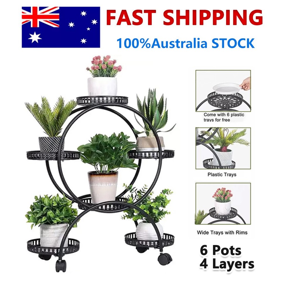Metal Plant Shelf Rack Display Stand Tall Multiple Flower Pot Holder ...