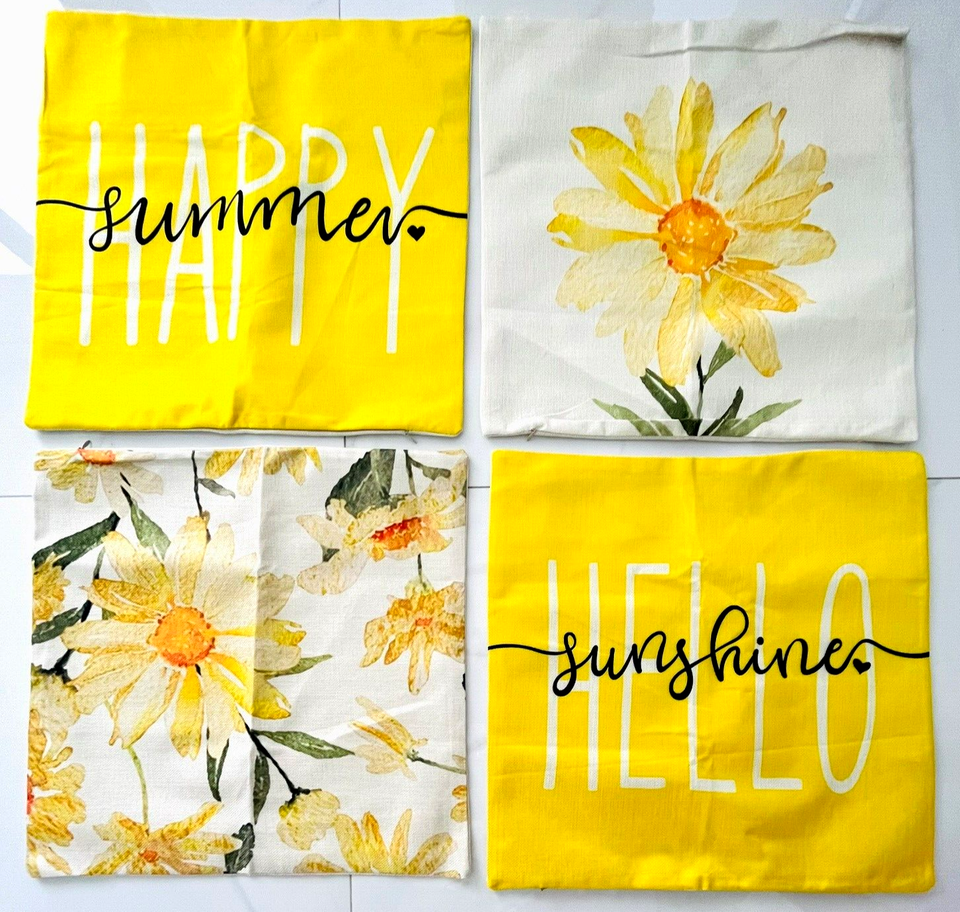 New Set Of 4 Colorful Various Hello Sunshine Pillow Sham’s Zip Closure ...