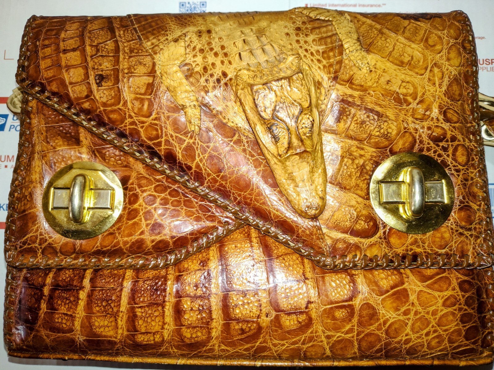 VINTAGE WOMANS CAIMAN ALLIGATOR SKIN HANDBAG LEATHER … - Gem