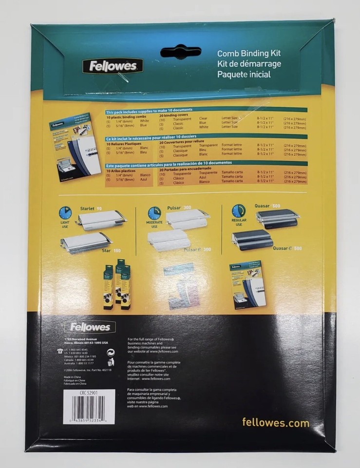 NEW IN BOX Fellowes Comb Binding Starter Kit - 10Pk | eBay