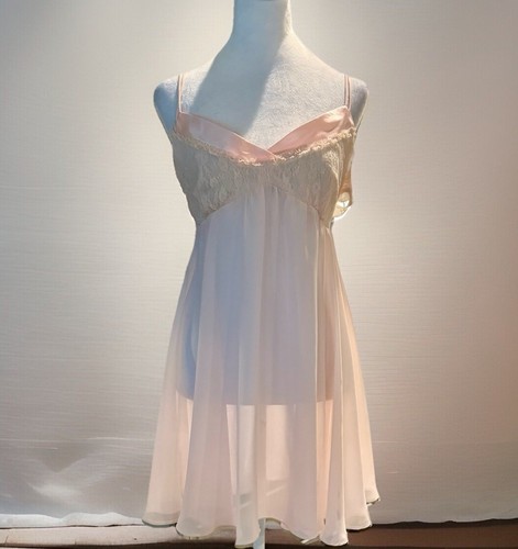 Vintage 70s Babydoll Ivory Sheer Mesh Shortie Chemise nightie Sexy XL ...