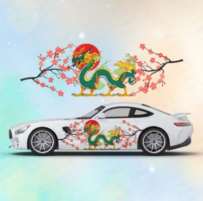 Dragon Car Decal; Dragon Flaming Car Decal; Both Sides, Custom Flame ...