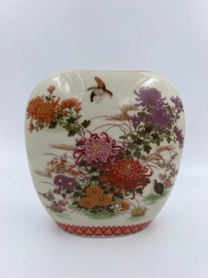 vintage small oval shibata flower vase japan birds/flowers 4 1/4” tall ...