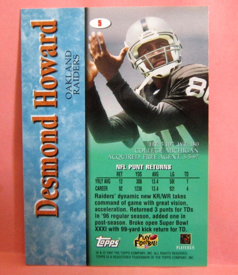 Desmond Howard 1997 Topps Authentic Certified Autograph#5!Raiders WR ...