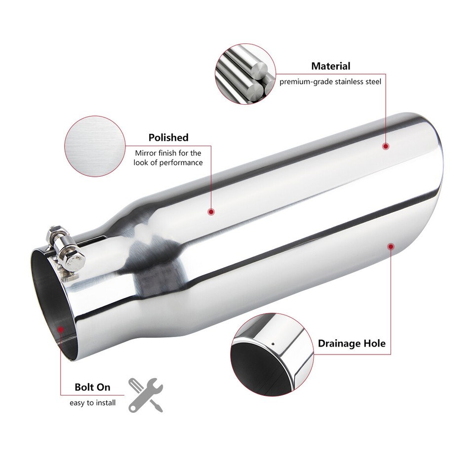 Exhaust Tip 3" Inlet 4" Outlet Silver Bolt-On Diesel Muffler Tip Truck ...