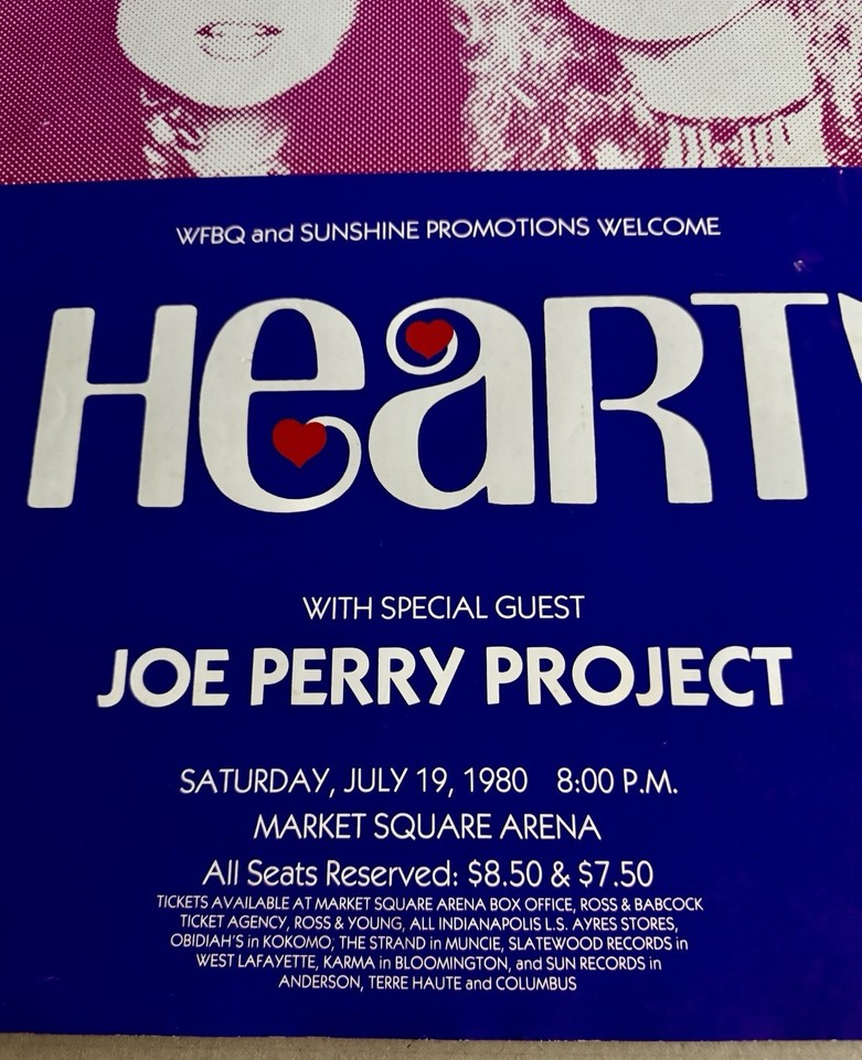 Vintage 1980 “Heart” Market Square Arena Concert Poster-Ex. Condition ...