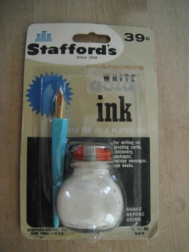 Vtg Stafford's White Ink 1/2 Oz Bottle w/ 18K Gold Plated Pen Original ...