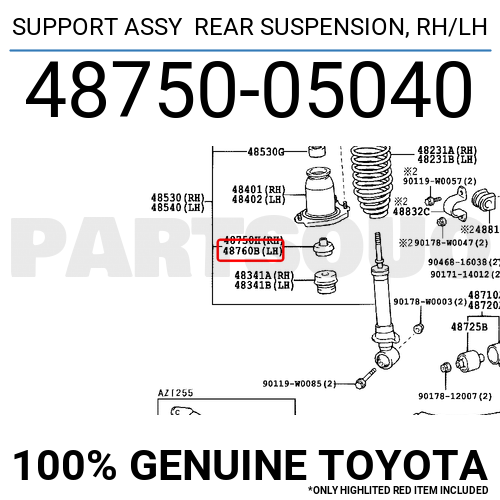 4875005040 Genuine Toyota SUPPORT ASSY REAR SUSPENSION, RH/LH 48750 ...
