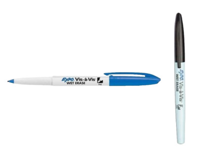 Expo Vis-A-Vis Wet Erase Marker Lot/2 Fine Blue/Blk Office School Film ...