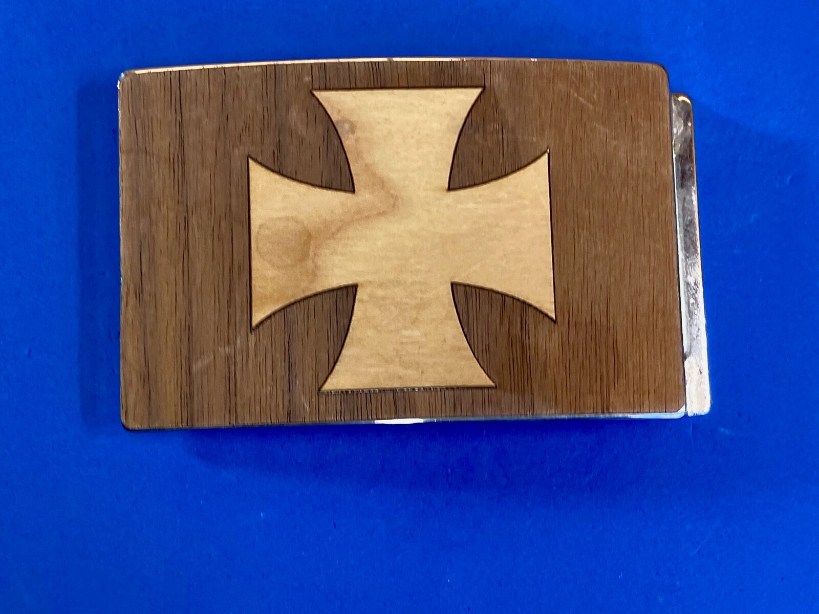 Vintage? Wood Layered Iron Cross Belt Buckle - Gem