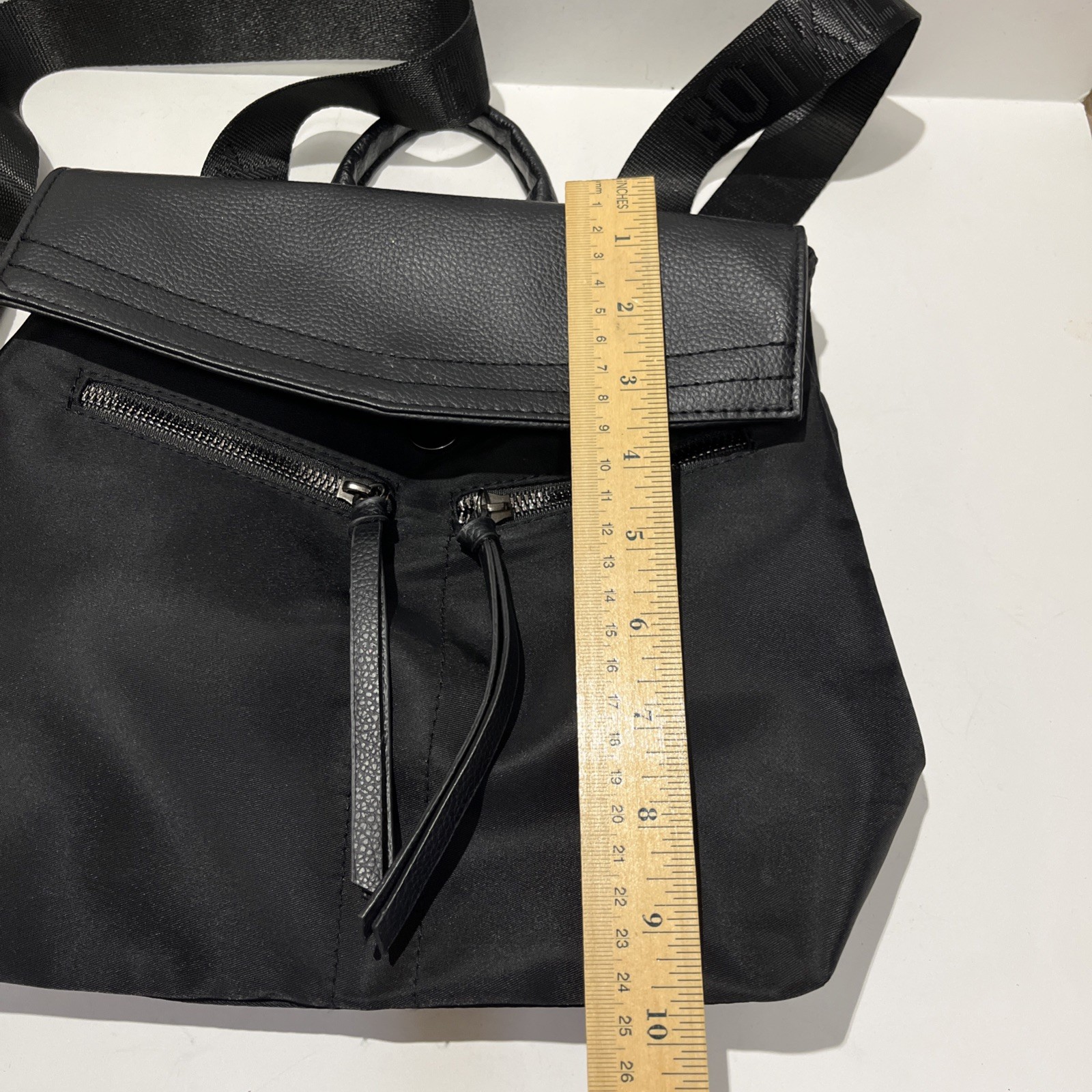 Botkier New York Trigger Backpack Bag Black Polyester Faux Leather Logo ...