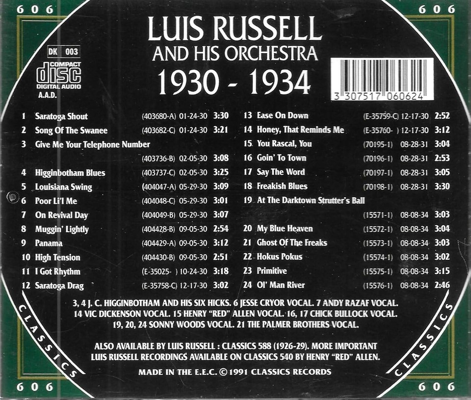 Luis Russell Chronological Luis Russell and His Orchestra 1930- (CD ...