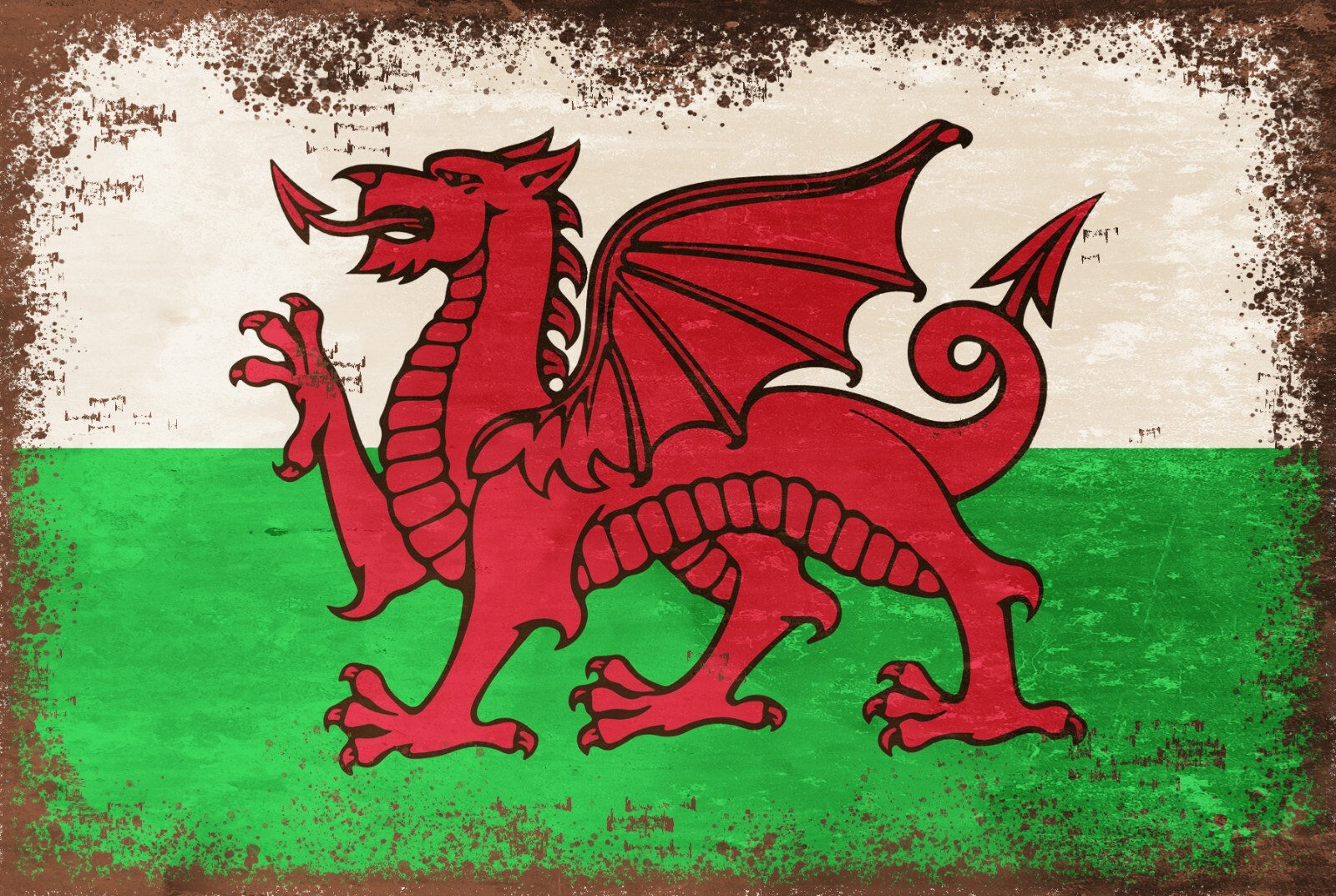 Welsh Flag, Baner Cymru, Vintage Retro Metal Sign, Y Ddraig Goch, Red ...