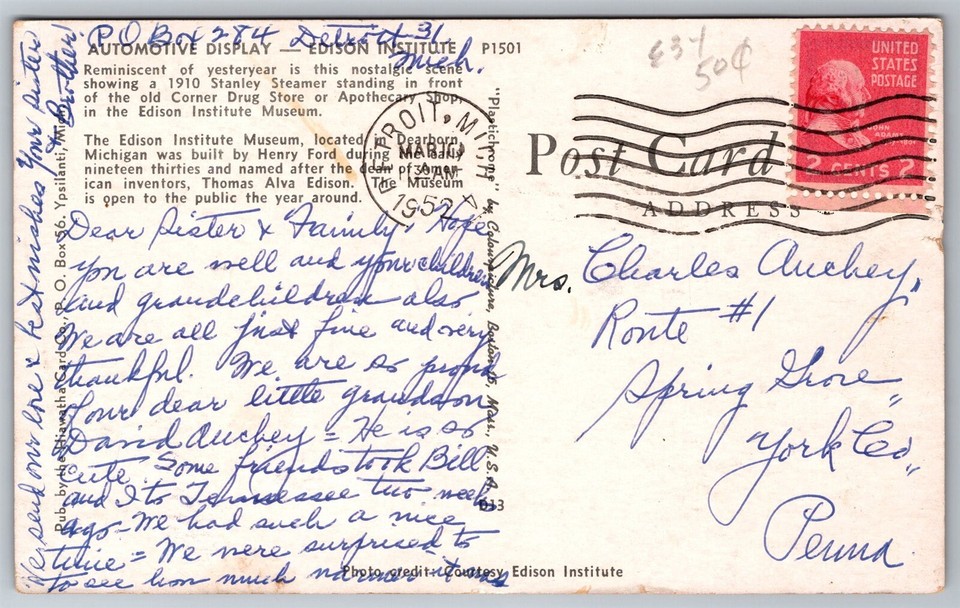 Postcard 1910 Stanley Steamer Old Corner Drug Store Apothecary Shop MI ...