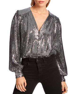MSRP $198 Lini Women's Silver Piper Sequined Bodysuit - XS - Silver | eBay