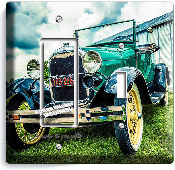 VINTAGE RETRO GREEN CAR LIGHT SWITCH OUTLET WALL PLATE GARAGE AUTO SHOP ...