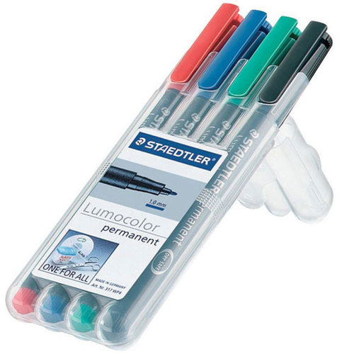 STAEDTLER LUMOCOLOR LUMO COLOUR PERMANENT MARKER PEN SET - FINE TIP- 4 ...