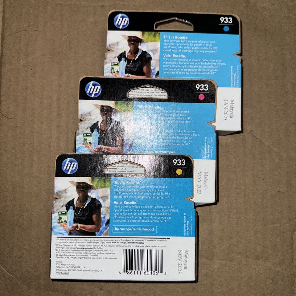 3 Pack Genuine HP 933 Color Ink OfficeJet NEW Magenta Cyan Yellow EXP ...