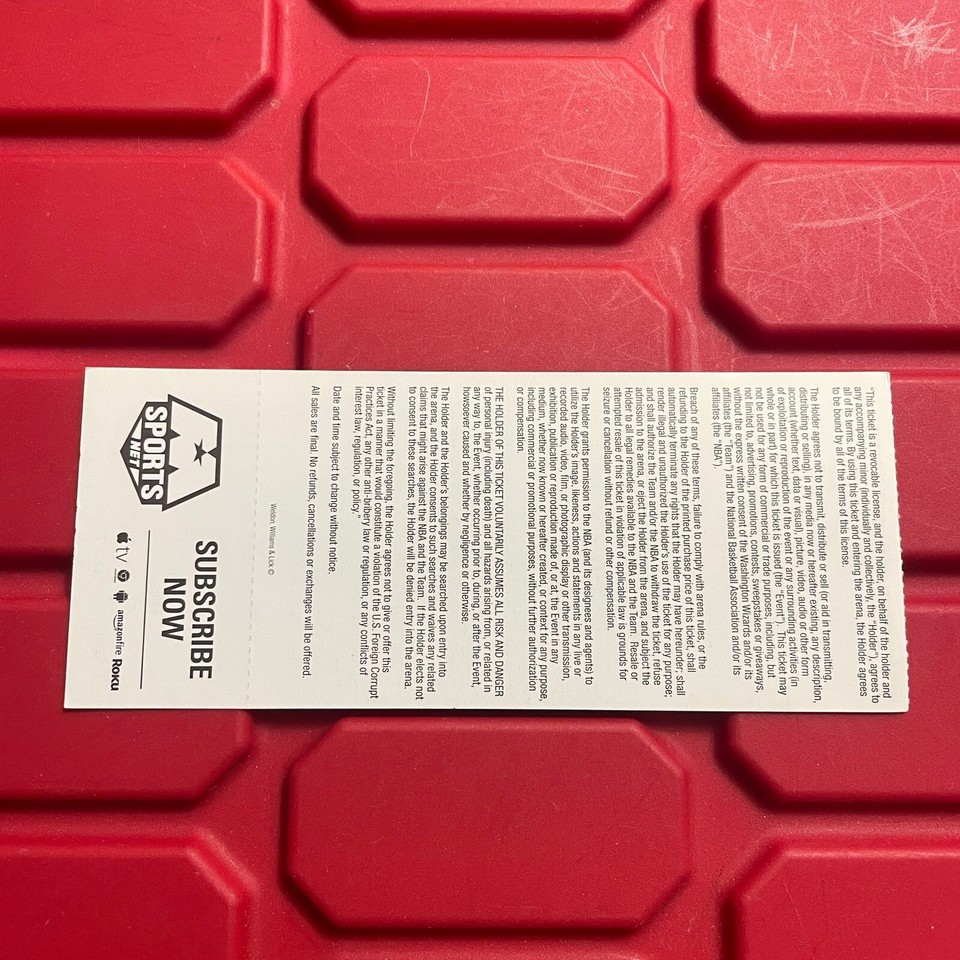 Washington Wizards Vs Houston Rockets NBA Ticket Stub Wall Record ...