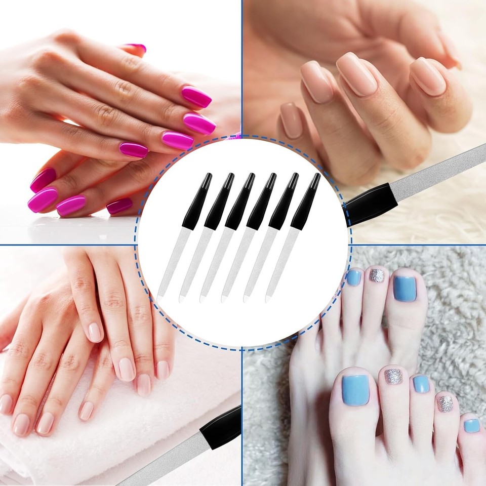 6 Pcs Nail File, Metal 6 inch Stainless Steel Sapphire Fingernails US ...