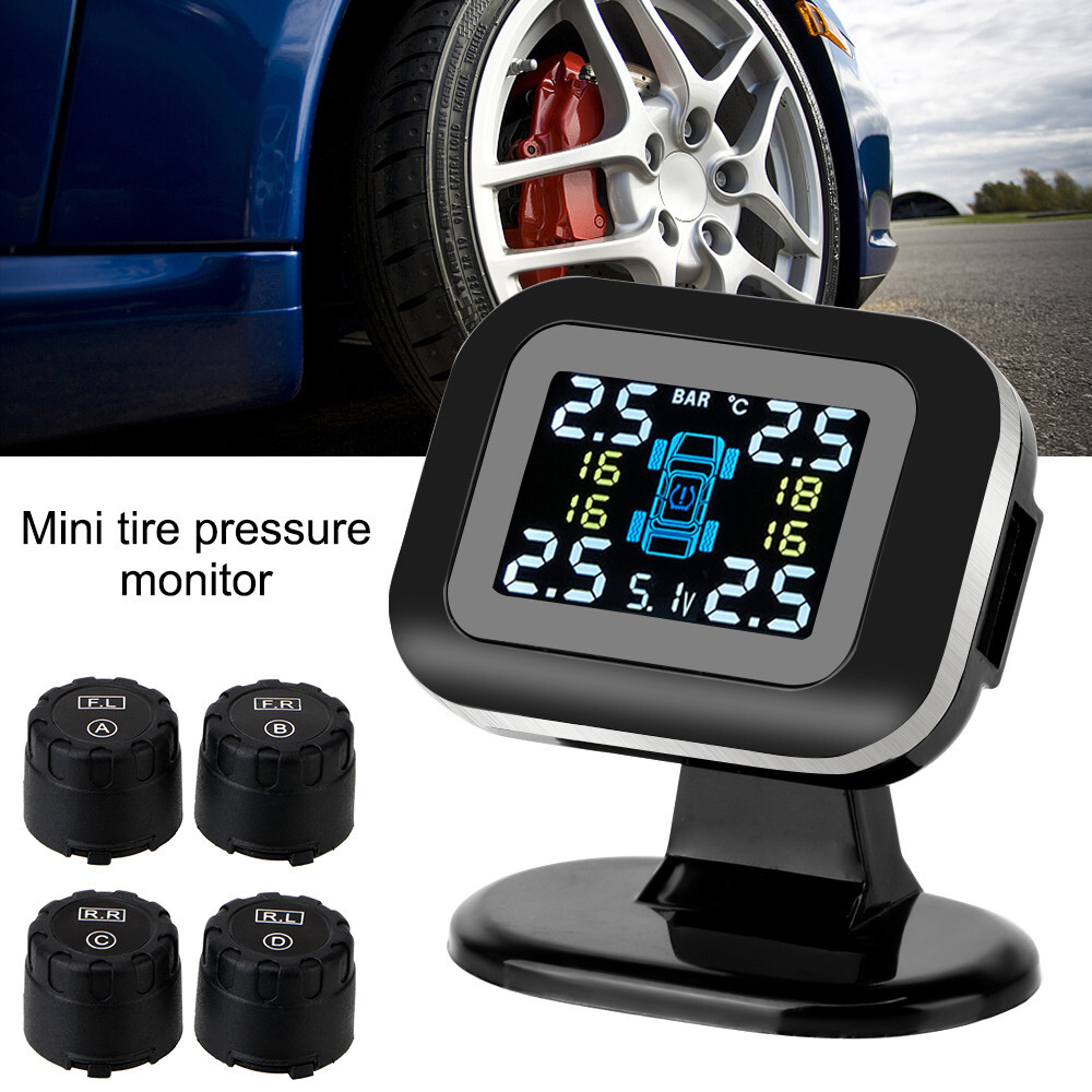 TPMS LCD Mini Car Tire Pressure Monitoring Alarm System USB ＋4 External ...