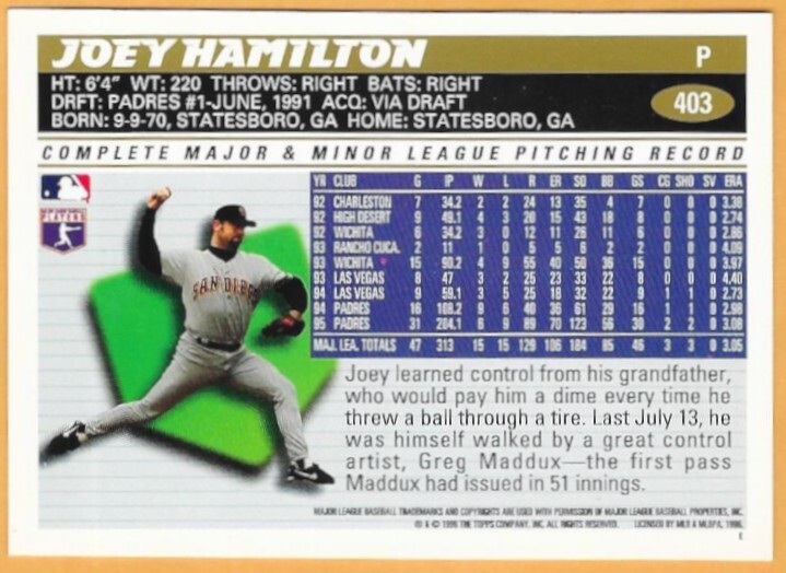 JOEY HAMILTON SAN DIEGO PADRES #403 - TOPPS NM-MT 1996 | eBay