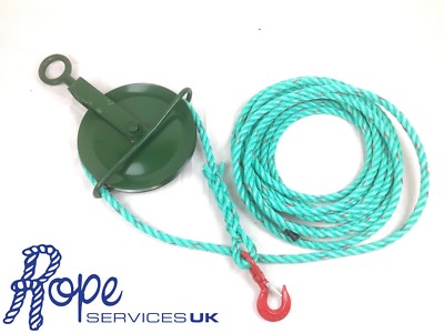 Gin Wheel Pulley with Rope 20MTS of 18mm Polysteel Rope and 1 Tonne ...