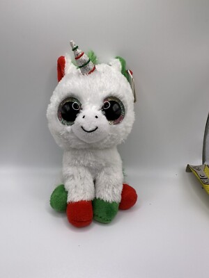 Beanie Boos TY Candy Cane the Unicorn 7" Beanbag Plush White Red Green ...