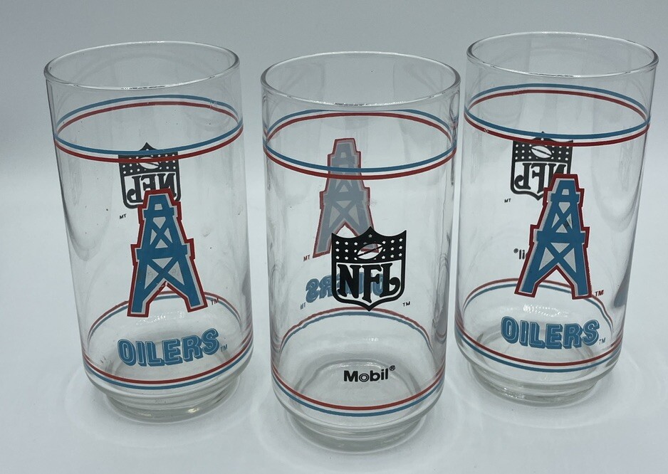 Lot Of 3 Houston Oilers Drinking Glass NFL Football Mobil Oil Beer ...